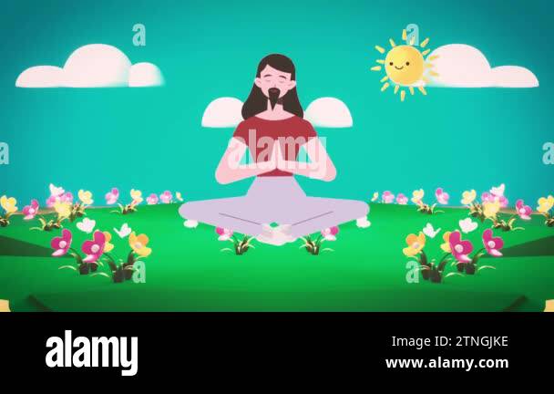 Animated seamless loop of 2d character meditating in an outdoor ...