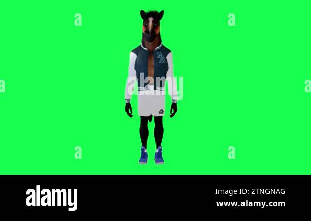 Talking 3D anthropomorphic horse talking from front angle on green ...