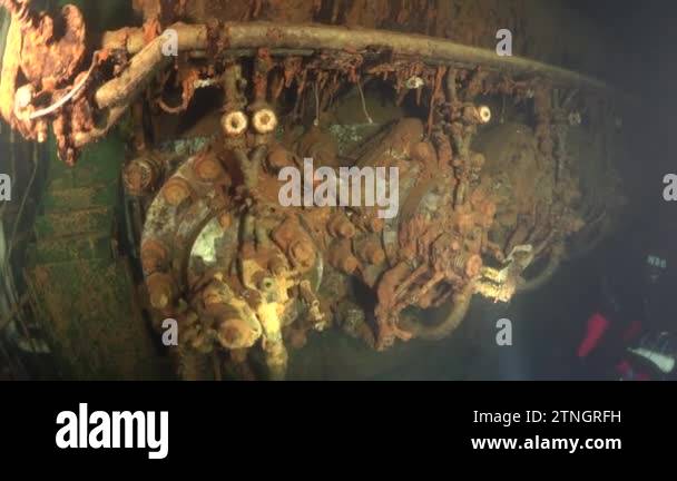 Scuba divers swims on the Shipwreck Swedish ferry MS Zenobia. Wreck ...
