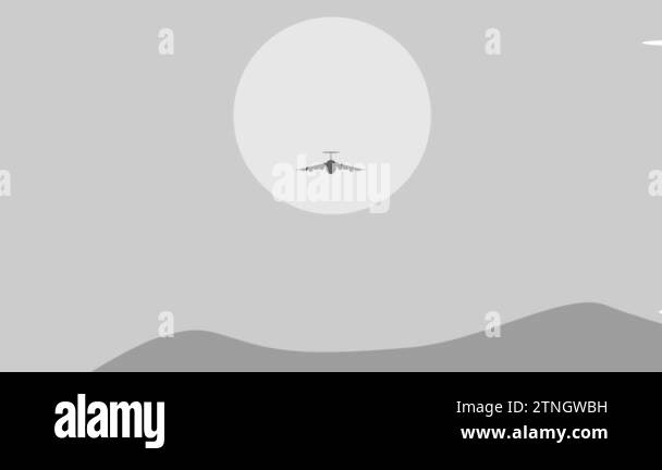 An airplane with paratroopers over the mountains on a cloudy sunny day ...