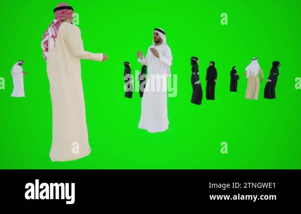 3D animation of a group of Arabs talking at the opening of the painting ...