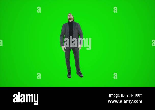 3D animation of the male coach on the green screen waiting and looking ...