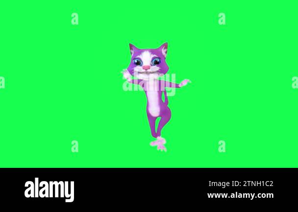 3D talking purple cat dancing from opposite angle on green screen 3D ...