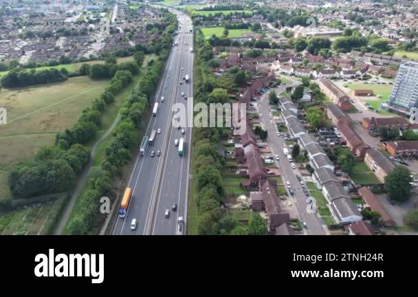 High Angle Footage of British Motorways and Roads in Luton City ...