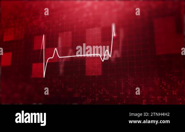 3D background with heart cardiogram animation. ECG line on abstract red ...
