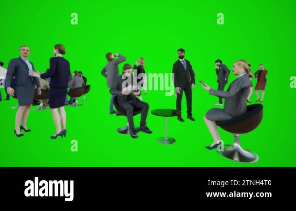3D animation of a meeting of Europeans and Africans talking standing ...