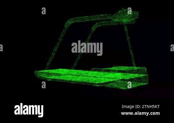 3D treadmill trainer rotates on black bg. Healthy lifestyle concept ...