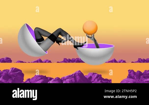 Stop motion, animation. Creative surreal design. Female sensual legs in ...