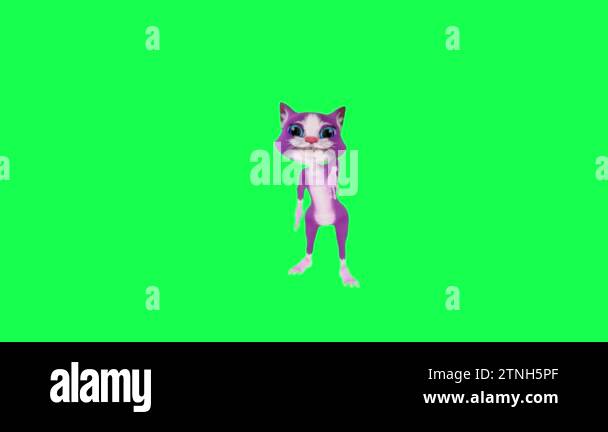 Kind 3D talking purple cat dancing from right angle on green screen 3D ...