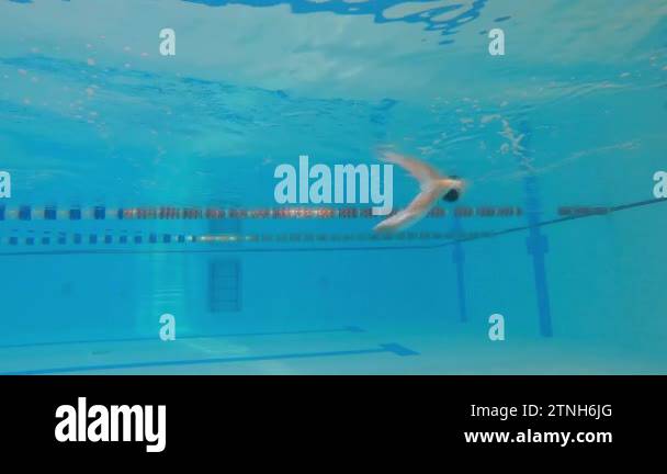 Woman athlete swims underwater in the pool. Slow motion of a female ...