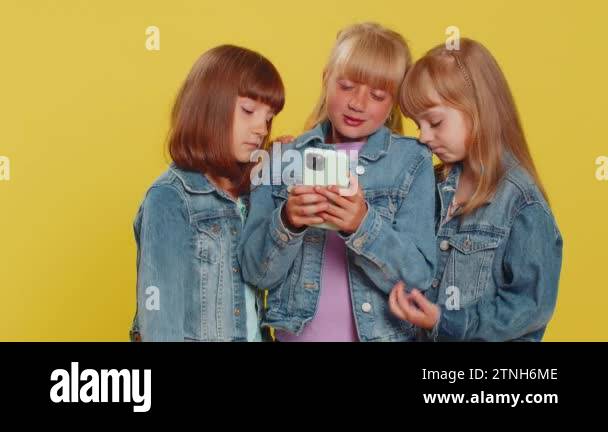 Teenage Girls Use Smartphone Typing Browsing Loses Becoming Surprised