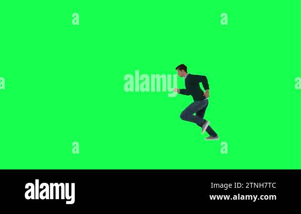 A man with a normal athletic body in the green screen with tall height ...