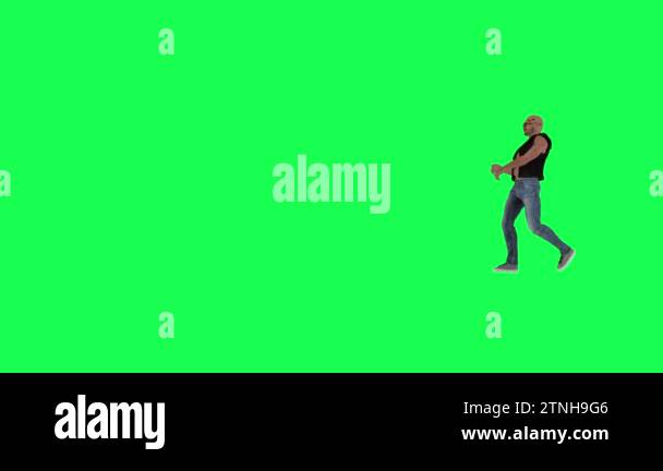 Criminal man and drug addict gangster with athletic body in green ...