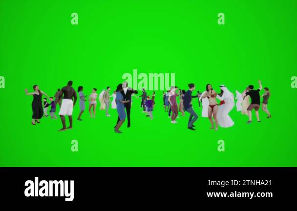 3D animation of general public standing on green screen cheering and ...