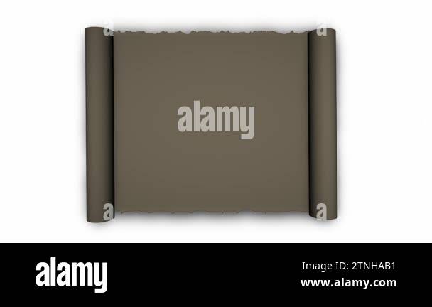 Scroll of torn paper rolls across white background 4k animation concept ...