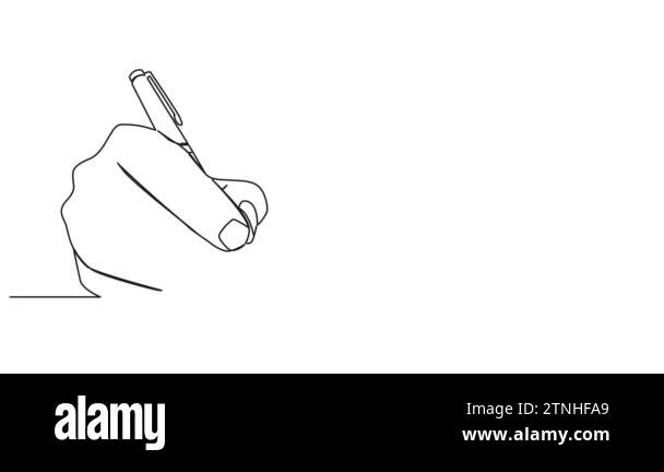 animated continuous single line drawing of hand writing with ballpoint ...