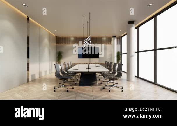 Modern conference interior animation and screens on the wall. The ...