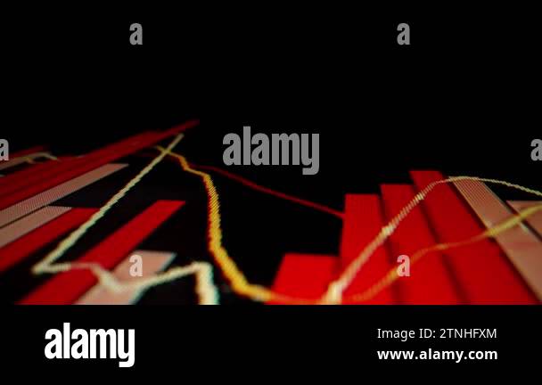 Closeup macro shot movement on LED screen, declining stock market graph ...