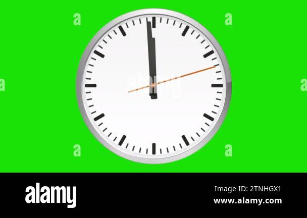 Animated analog clock, one minute to twelve hours, on green screen ...