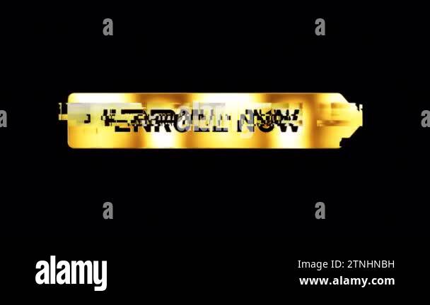 Loop of Enroll Now word text with golden shine nameplate animation ...