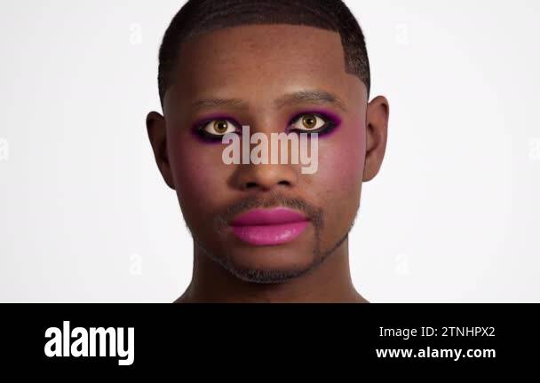 Portrait, gay man isolated on studio background. Happy, gen z aesthetic ...