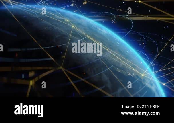 Close up of animated digital lines over the Earth globe. 5G ...