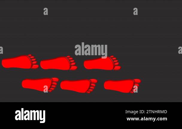 Human steps on carpet, red human footprints from left to right and ...