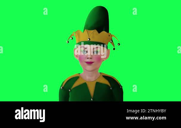 3D animated clown making a smile from front angle on green screen 3D ...