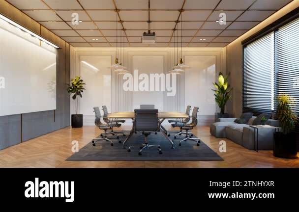 Modern conference interior animation and screens on the wall. The ...