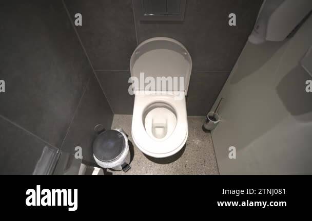 Contemporary public bathroom interior inside stall with clean bowl ...
