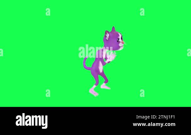 Talking purple 3D animated cat dancing hips and head from left angle on ...