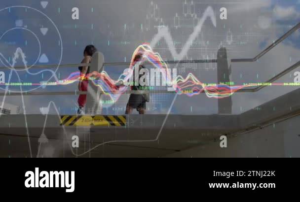 Animation of multiple graphs, african american woman with prosthetic ...