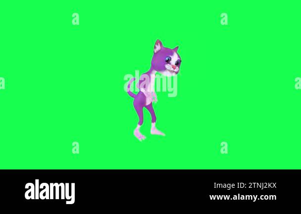 Purple animated cat break dancing from left angle on green screen 3D ...
