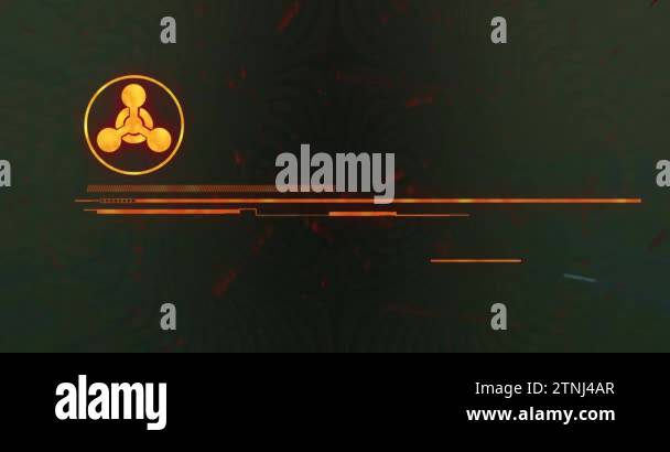 Animation of red alert text and chemical weapon symbol over blue light ...