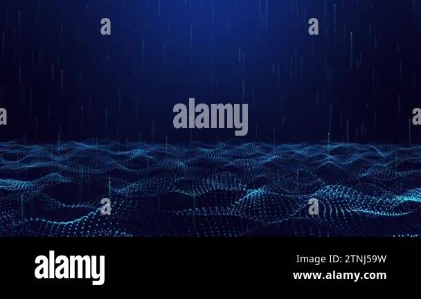 4K Wave particle Wireframe Tunnel dark Grid background light effect ...