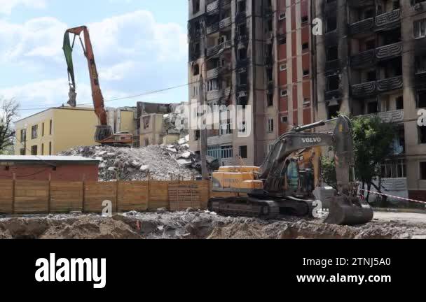 Residential high-rise building after a strong fire. Apartments and ...