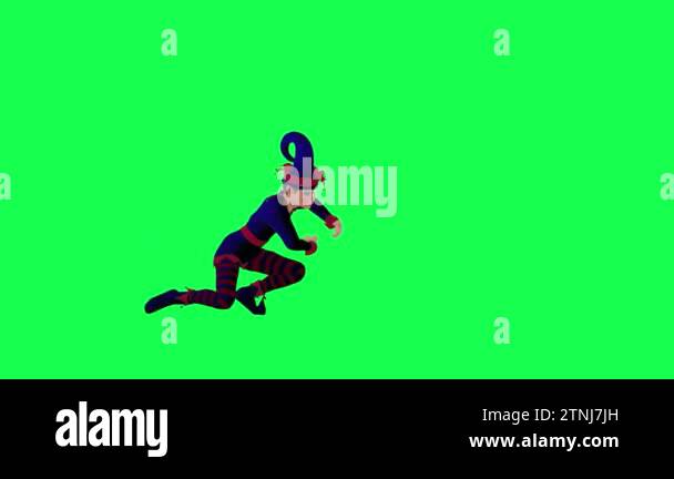 3D animated elf in red blue suit fighting and punching from left angle ...