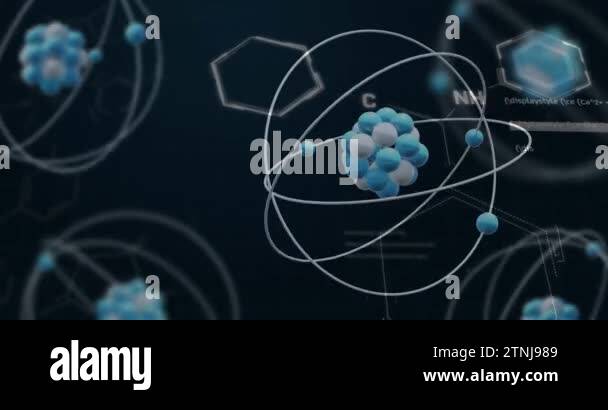 Animation of atom model spinning and data processing on black ...
