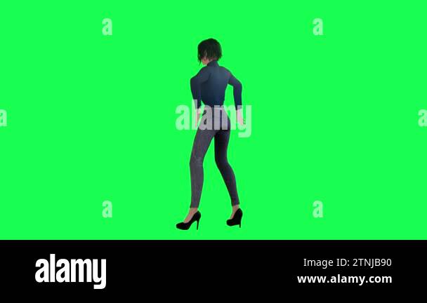 A girl with a slim figure and sports barbie in green screen with tall ...