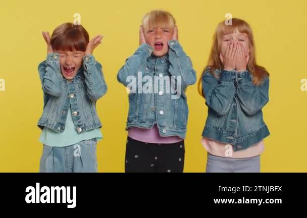 Teenage girls screams from stress tension problems feels horror ...