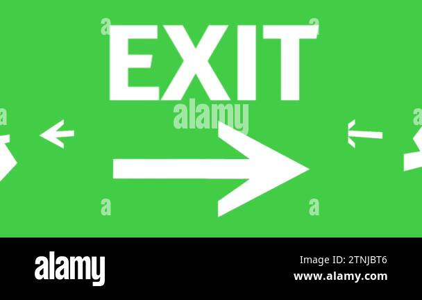 Emergency exit door direction arrow sign on a green screen looped ...
