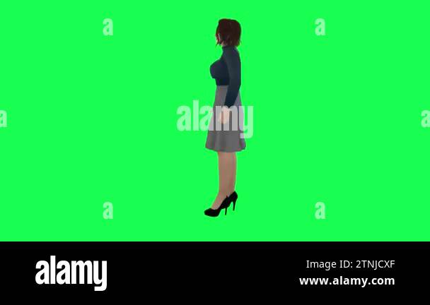 A woman with a fat and chubby body with a big breast in a green screen ...