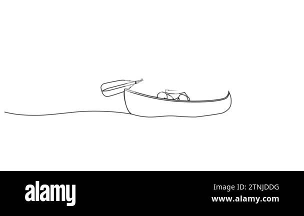 animated continuous single line drawing of man paddling in canoe on ...