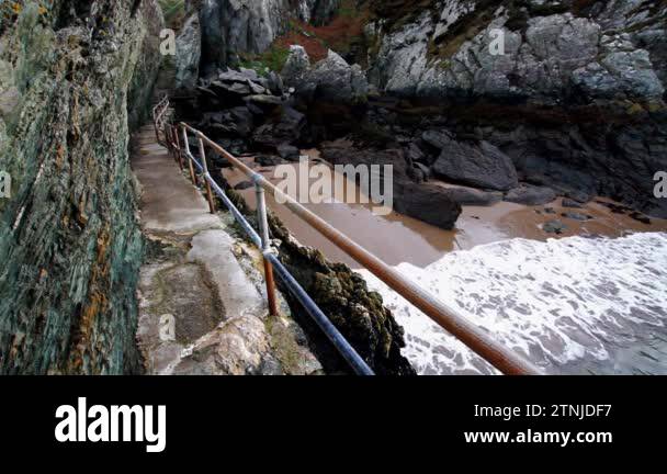 Video, Walkway with Hand Rails at the small bay the Creek or or Traeth ...