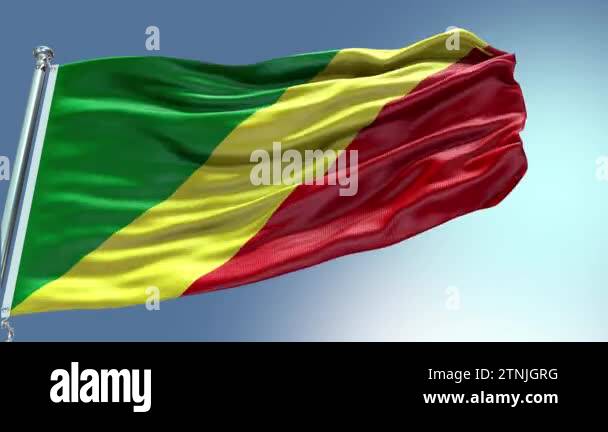 4k render Republic of the Congo Flag video waving in wind. Republic of ...