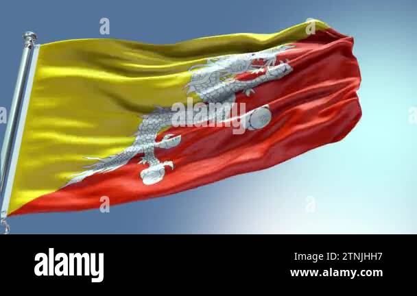4k render Bhutan Flag video waving in wind. Bhutan Flag Wave Loop ...