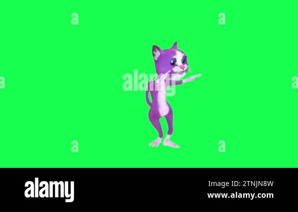 3D talking purple cat dancing from left angle on green screen 3D people ...