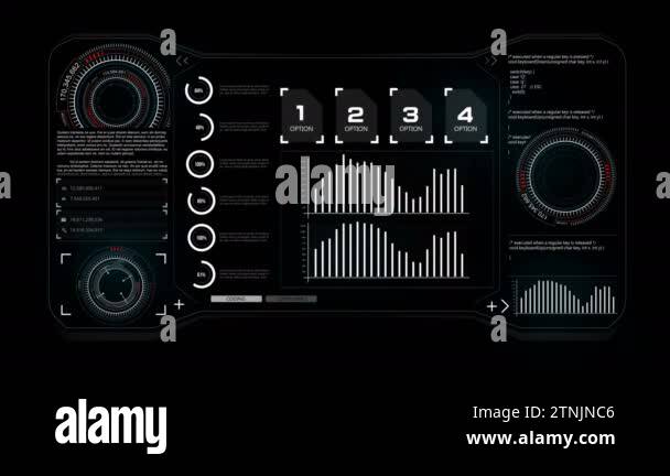 4K animation HUD head up display interface code graph bar element for ...