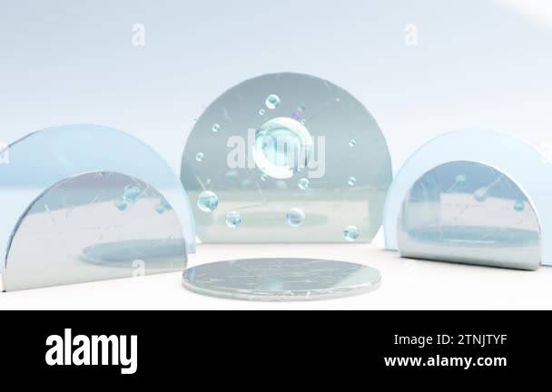 3d animation loop of glowing pure crystals floating above glass round ...