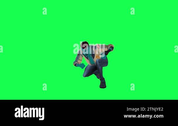 Blue rebel 3D cartoon man throwing grenade from opposite angle on green ...